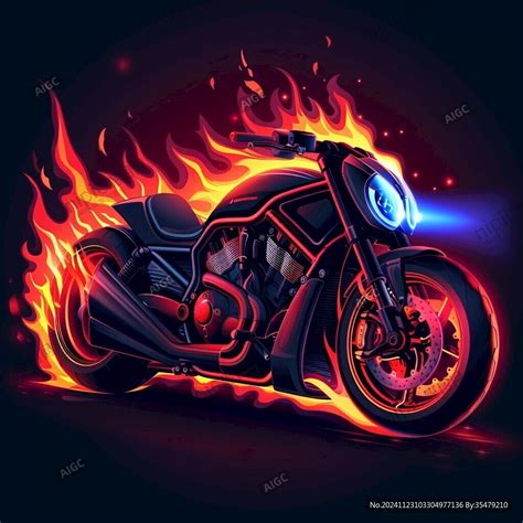 Ai创作图手绘摩托车 摩托车手绘 恶灵骑士摩托车 无描边风格火 摩托车艺术设计 摩托车kv 插画电动车 火爆冲刺 摩托跑车 摩托车主视 电瓶车燃 光影摩托 重型摩托 酷炫摩托车 火焰摩托骑士