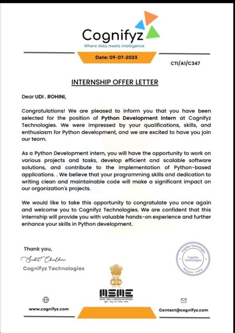 Udi Rohini On Linkedin Internshipoffer Pythonwebdevelopment