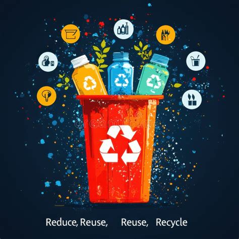 Reduce Reuse Recycle Poster With Colorful Bottles In Bin Stock Illustration Illustration Of