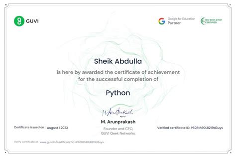 Sheik Abdulla On Linkedin Guvi Greatlearning Guvicertificate Pythonprogramming Python