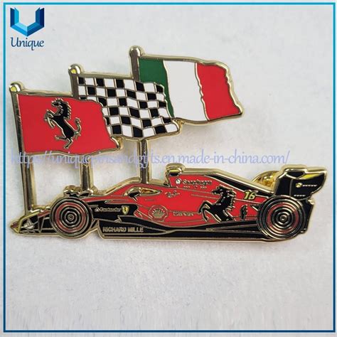 Custom Design Hard Enamel French Italian Flag Racing Car Pin In Multiple Color Assorted