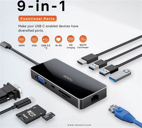 Mowsil USB C Hub In USB Type C To K HDMI Adaptor VGA RJ GIGA SD TF Card PD Type C