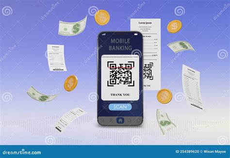 3d Rendering Of Qr Code Scanning And Mobile Phone Online Payment Stock