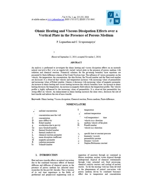 Ohmic Heating And Viscous Dissipation Effects Over Pdf Boundary