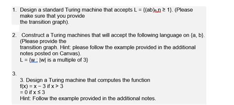 solved 1 design a standard turing machine that accepts