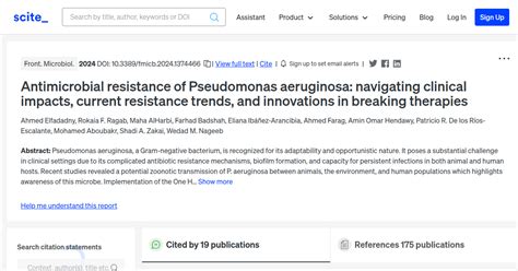 Citation Report Antimicrobial Resistance Of Pseudomonas Aeruginosa Navigating Clinical