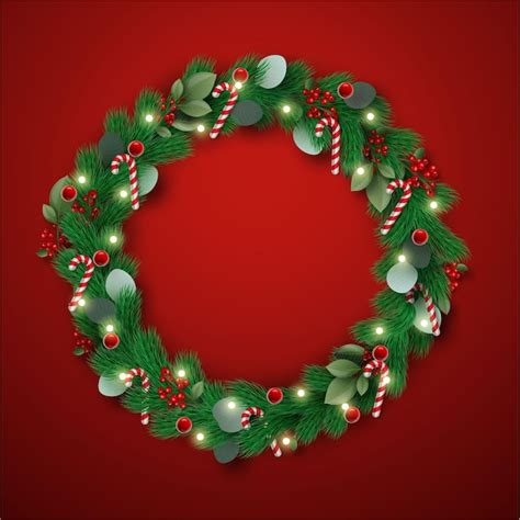 리본이 달린 현실적인 크리스마스 화환 무료 벡터