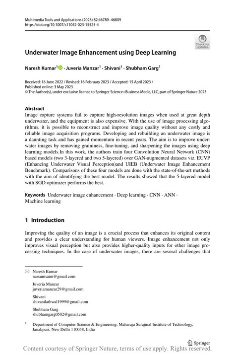 Underwater Image Enhancement Using Deep Learning