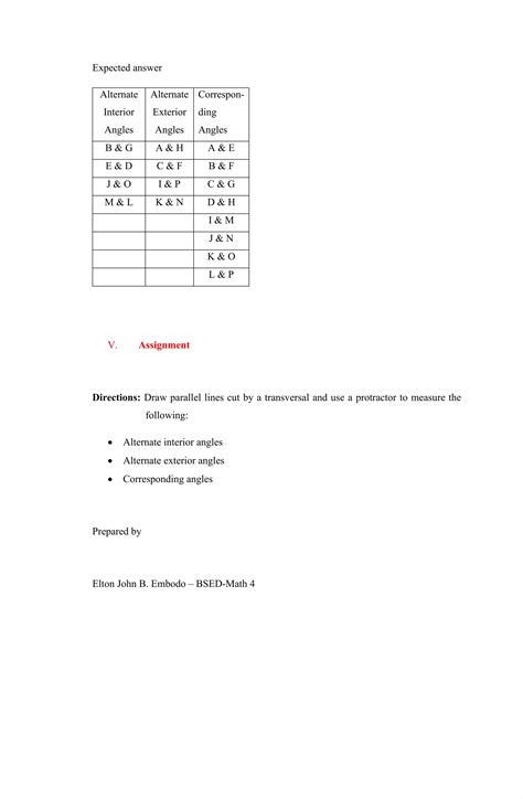 As Lesson Plan On Pairs Of Angles Formed By Parallel Lines Cut By A Transversal PDF