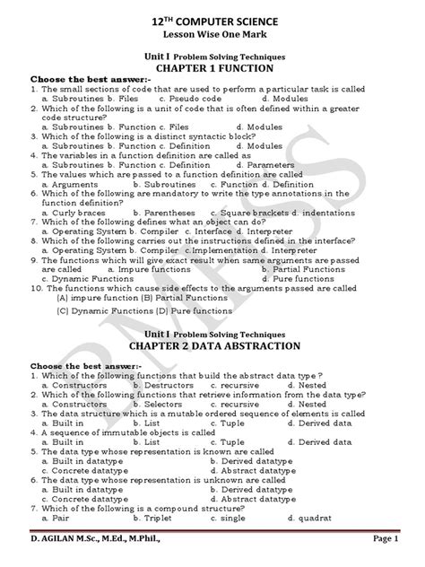 12 Th Computer Science Lesson Wise 1235 Marks Pdf Relational Database Parameter
