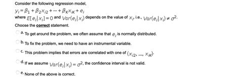Solved Consider The Following Regression Model Y B1