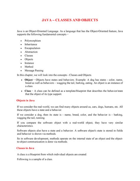 Java01 Class And Object Java Classes And Objects Java Is An Object Oriented Language As A