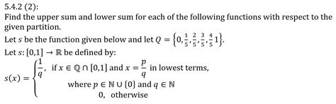 find the upper sum and lower sum for each of the