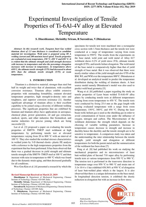 Pdf Experimental Investigation Of Tensile Properties Of Ti 6al 4v