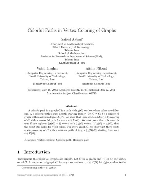 Pdf Colorful Paths In Vertex Coloring Of Graphs