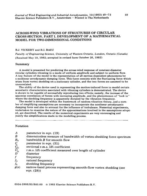 Vickery And Basu Across Wind Vibrations Of Structures Of Circular