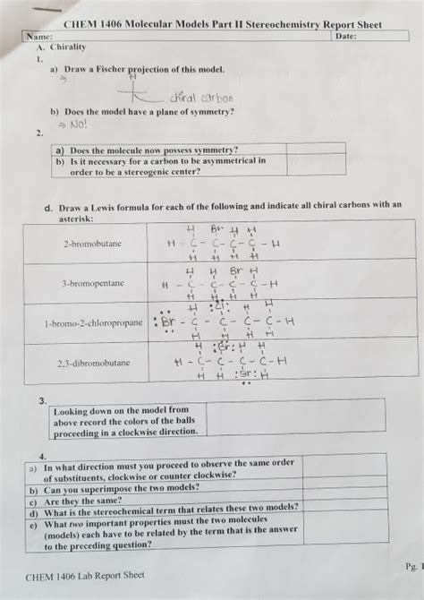 Solved Chem 1406 Molecular Models Part Ii Stereochemistry
