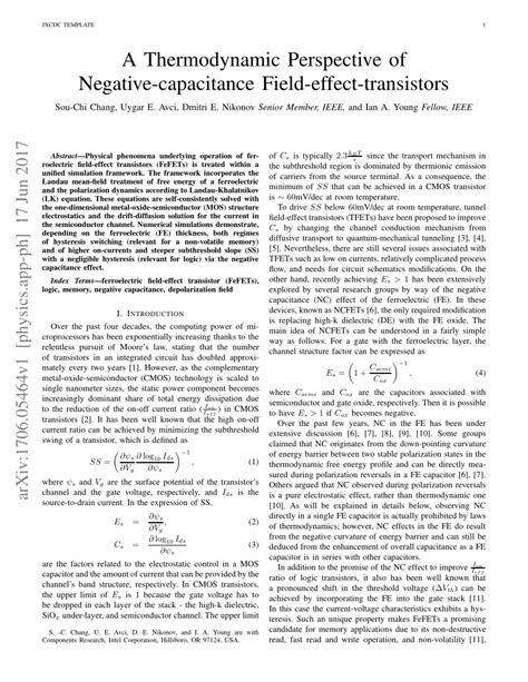 Pdf A Thermodynamic Perspective Of Negative Capacitance Field Effect Transistors