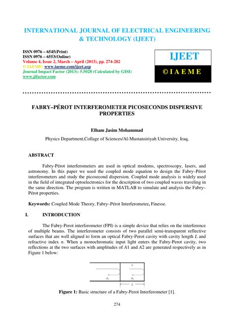 Pdf Fabry PÉrot Interferometer Picoseconds Dispersive Properties