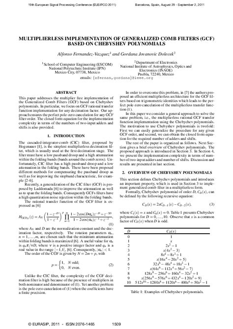 pdf multiplierless implementation of generalized comb filters gcf
