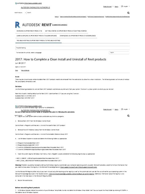 2017 How To Complete A Clean Install And Uninstall Of Revit Products