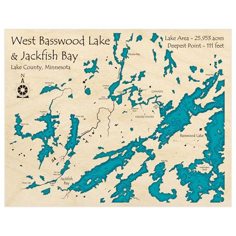 West Basswood Lake And Jackfish Bay 3d Custom Wood Map Lake Art Llc