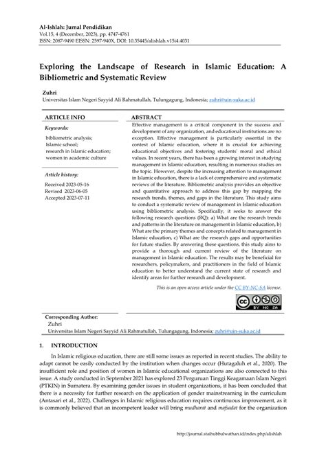Pdf Exploring The Landscape Of Research In Islamic Education A Bibliometric And Systematic Review