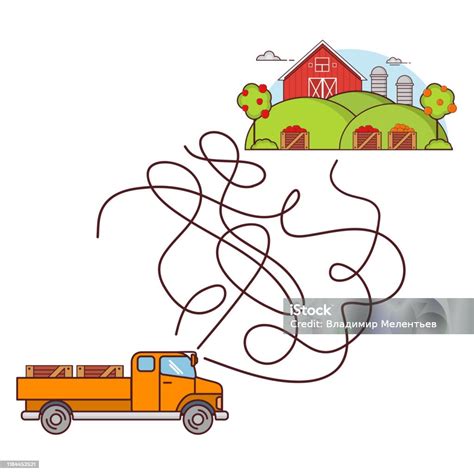 미로 게임 어린이 택시교육 게임 트럭과 헛간 농장 사과의 과일의 수확 건물 외관에 대한 스톡 벡터 아트 및 기타 이미지 건물 외관 건축 검색 Istock