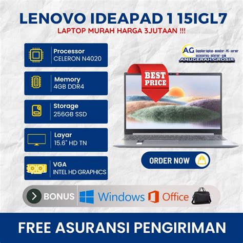 Jual Laptop 3 Jutaan Lenovo Ideapad 1 15IGL7 Intel N4020 Ram 4gb Ssd 256gb 15 6 Laptop Murah