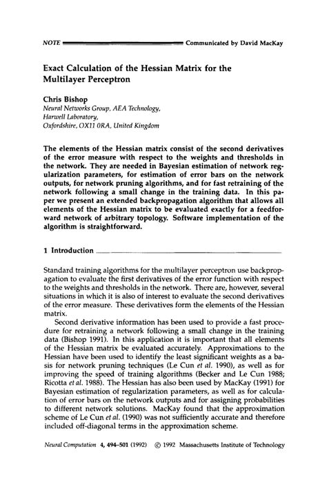 Exact Calculation Of The Hessian Matrix For The Multilayer Perceptron