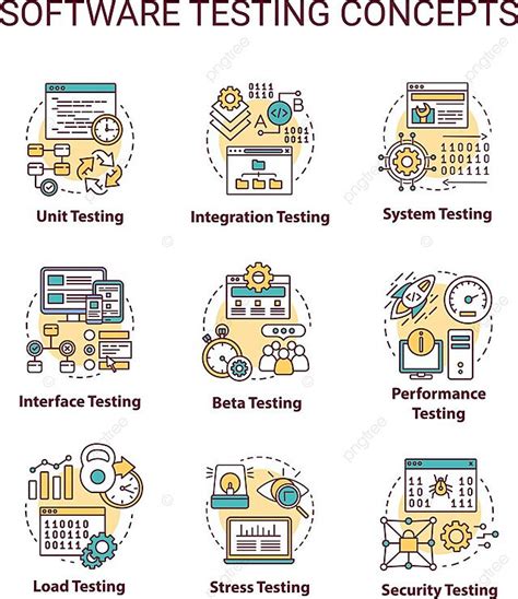 Thin Line Software Testing Icons For Program Reliability And