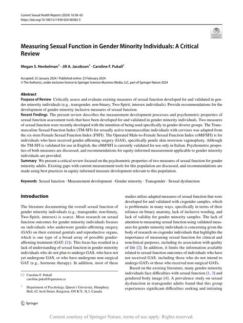 Measuring Sexual Function In Gender Minority Individuals A Critical
