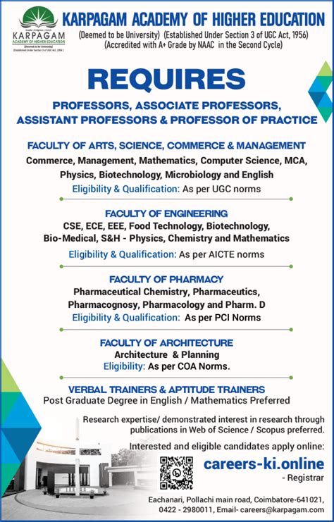 Karpagam Academy Of Higher Education Faculty Recruitment 2023