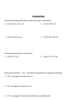 Discovery Activity With Polynomial Functions With Real Zeros TPT