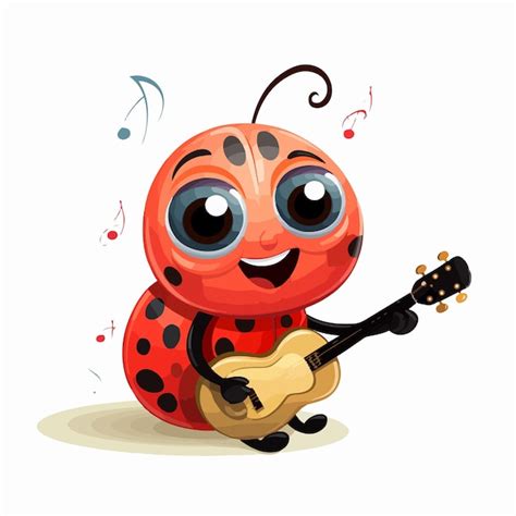 Vibrant Ladybug With Music Melody Symbol Cartoon Illustration Premium