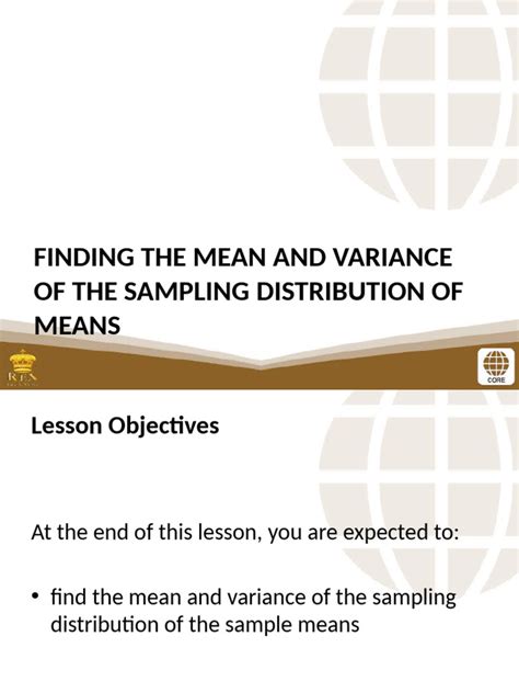 Psunit Iii Lesson 2 Finding The Mean And Variance Of The Sampling Distribution Of Means Pdf
