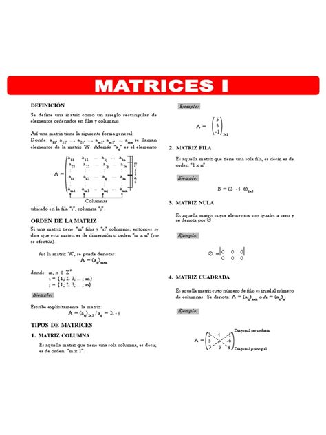Ejercicios De Matrices I Para Quinto Grado De Secundaria Pdf