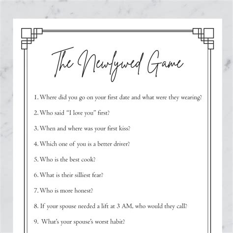 The Newlywed Game For Wedding Party Reception Anniversary 5x7