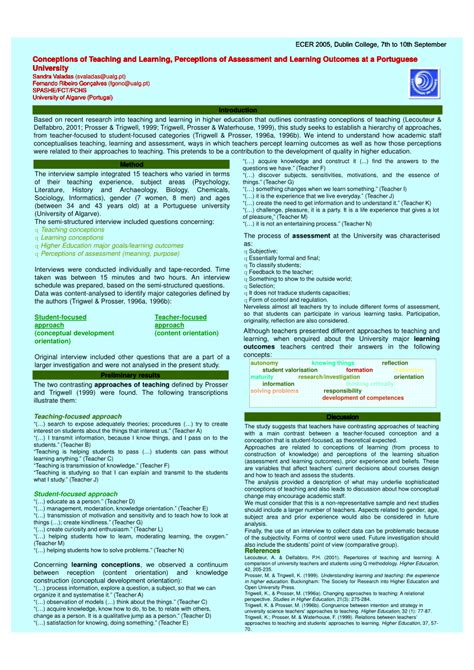 Pdf Conceptions Of Teaching And Learning Perceptions Of Assessment