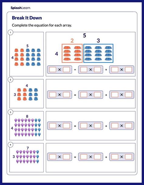 represent the arrays using equations worksheet
