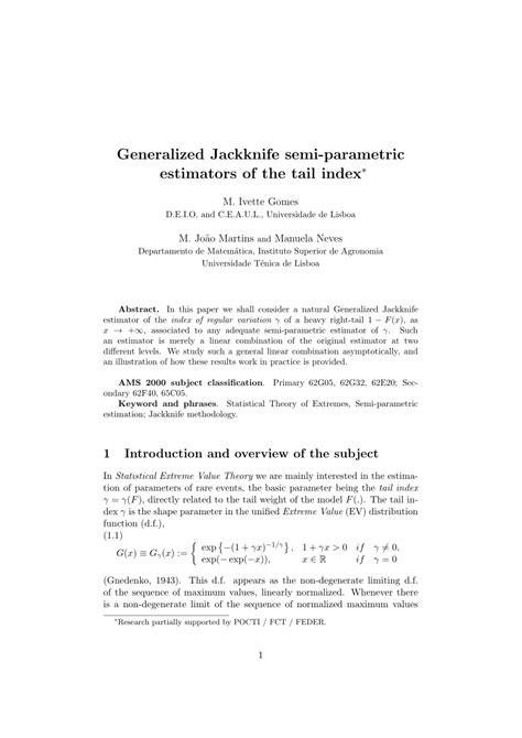 Pdf Generalized Jackknife Semi Parametric Estimators Of The Tail Index