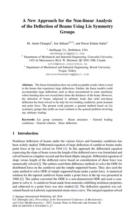 PDF A New Approach For The Non Linear Analysis Of The Deflection Of Beams Using Lie Symmetry