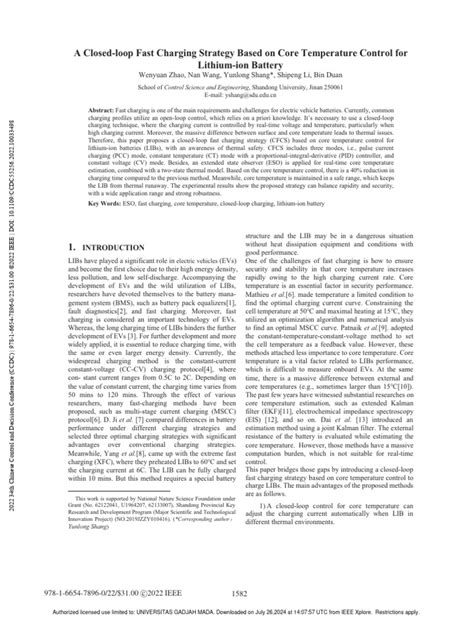 a closed loop fast charging strategy based on core temperature control