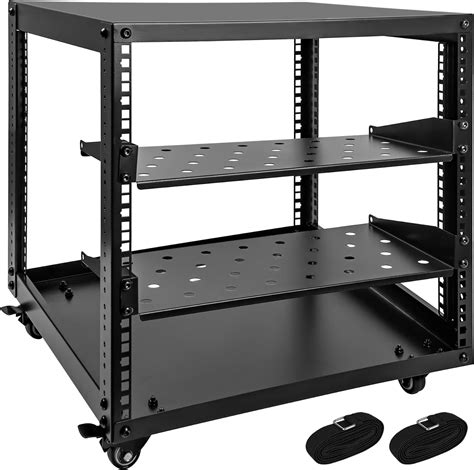 10u Server Rack Network Rack Wtwo Rack Shelves And Swivel Casters Open