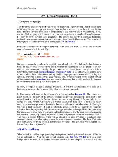 L09 Fortran Programming Part 1 1 Compiled Languages Pdf Trigonometric Functions Sine