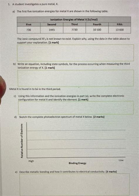 Solved 1 A Babe Investigates A Pure Metal X A The Chegg Com
