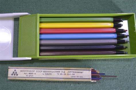 Купить Карандаши механические цветные Кимек 7 штук Набор грифелей цветных Минприбор