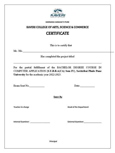 Project Certificate Pdf