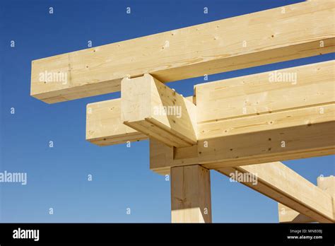 Construction Of A Wooden Beam Assembling Angle Of Log House Stock