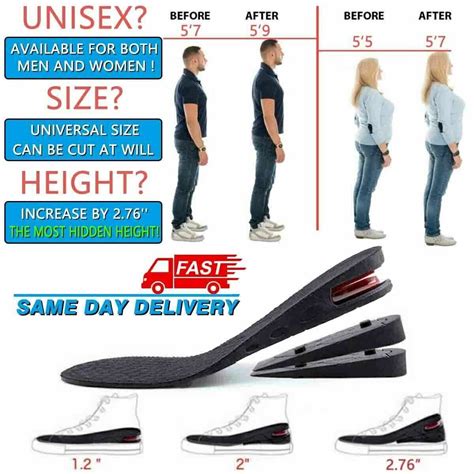Height Increase Insoles 3 Layer Air Up Shoe Lifts Elevator Shoes Insole